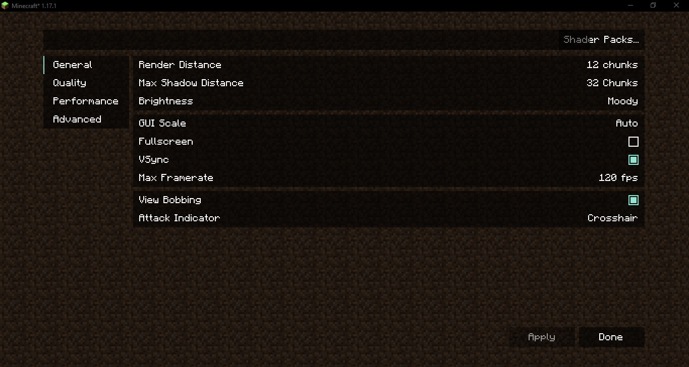 Search bar partially overlaps "Shader Pack" button (version 1.6.x ...