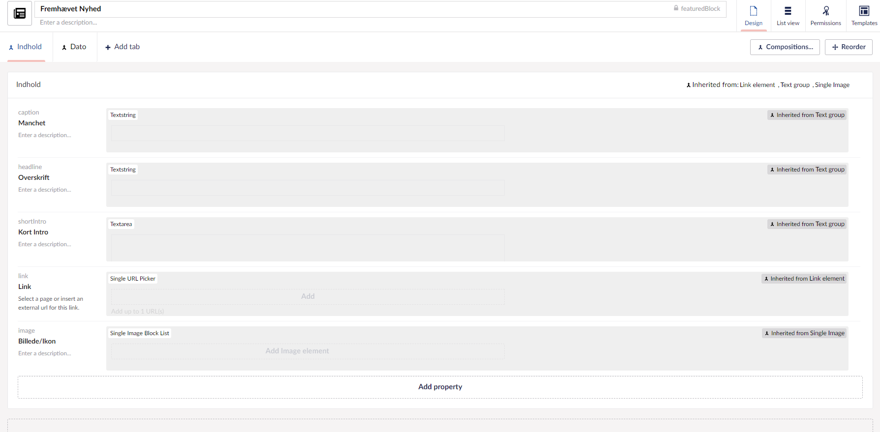 Block list editor doesn't open on create, if first tab of element only features inherited ...