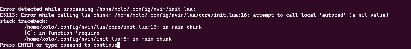 Error While Calling Lua Chunk Autocmd Error · Issue 1496 · Nvchad Nvchad · Github