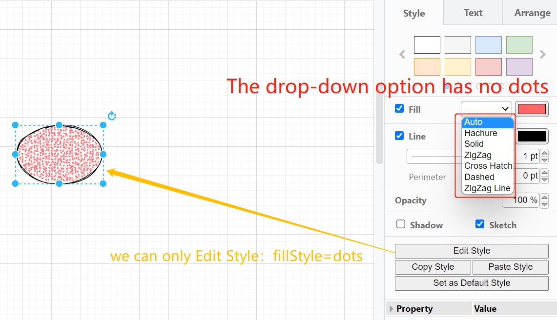 Sketch's option selection,`FillStyle = dots` missing · Issue #2751 · jgraph/drawio · GitHub