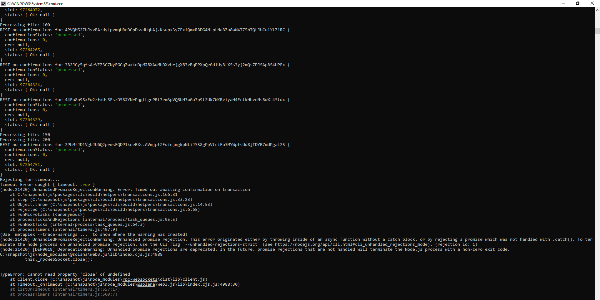 Error: Timed out awaiting confirmation on transaction · Issue #435 · metaplex-foundation ...