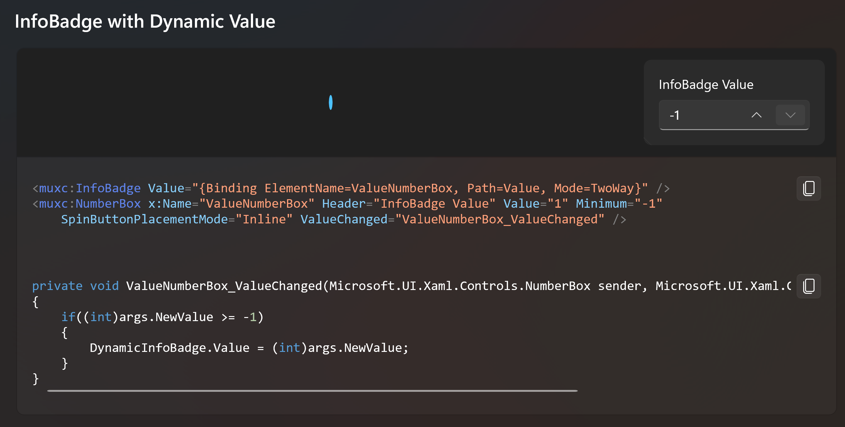 InfoBadge with Dynamic Value Negative Value >> App Crash · Issue #826 · microsoft/WinUI-Gallery ...
