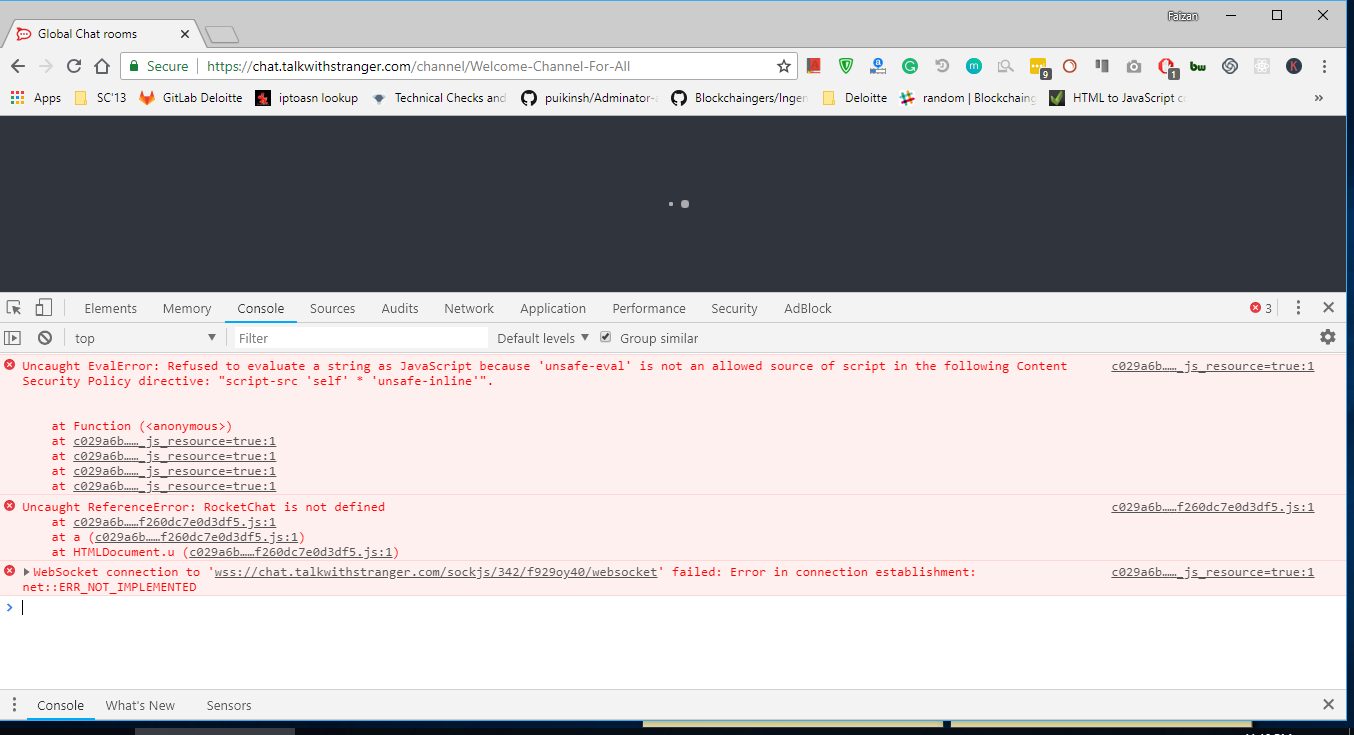 When going to rocket chat home page, blank screen comes with loading icon stuck and frozen ...