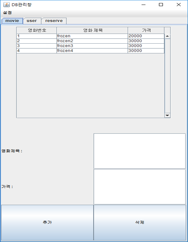 GitHub - daryeou/JDBC_example: (학교과제) JDBC와 Swing을 이용한 모의 영화예매 시스템입니다. 키오스크 서비스와 예매관리 툴로 구성되어 있습니다.