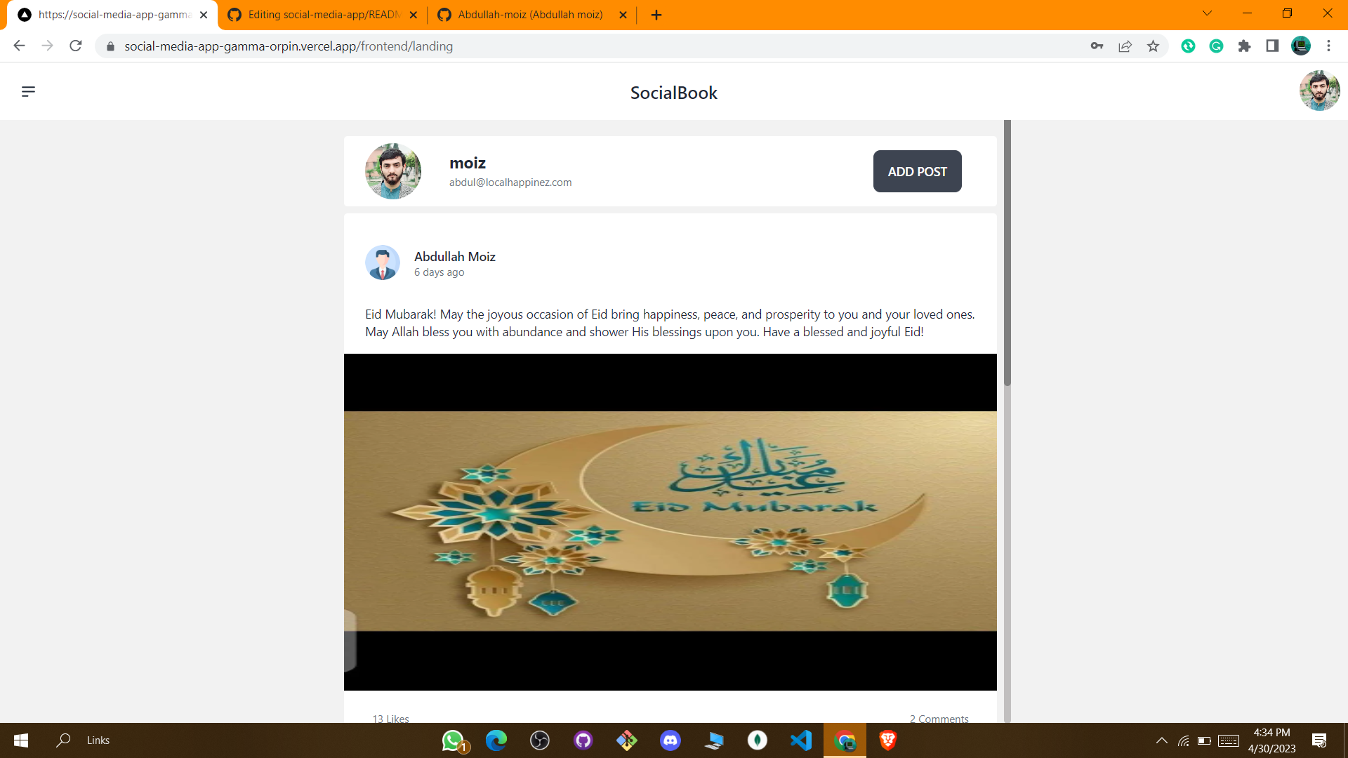 Github Abdullah Moizsocial Media App Social Media App Using Next Js Mongodb Tailwind Css