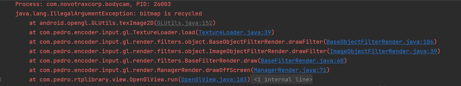 bitmap is recycled at android.opengl.GLUtils.texImage2D · Issue #1226 · pedroSG94/RootEncoder ...