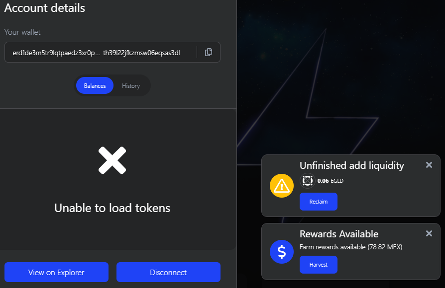erd1de3m5tr9lqtpaedz3xr0p9uuvhrmql3trkth39l22jfkzmsw06eqsas3dl · Issue #479 · multiversx/mx ...