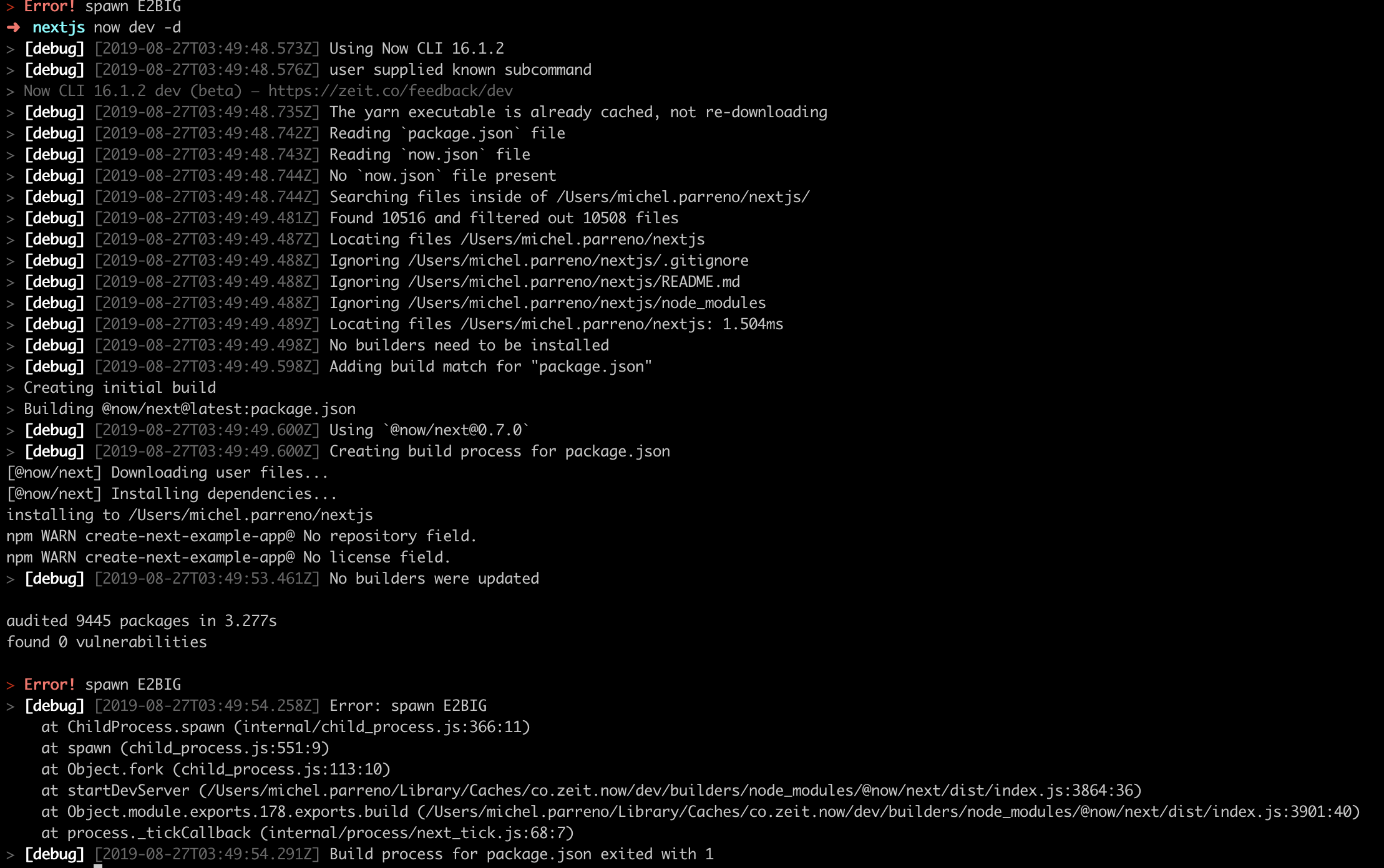 Now Dev Return Spawn E2big · Issue 2878 · Vercelvercel · Github 