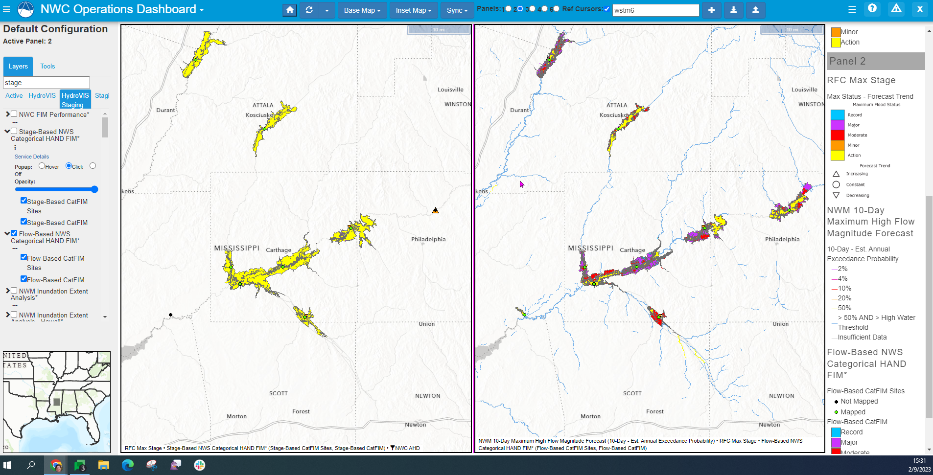 [13pt] Stage-based CatFIM Action extents are very wide and often cover the other thresholds ...