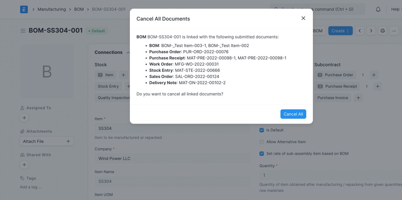 Dont allow cancelling a BOM · Issue #31070 · frappe/erpnext · GitHub