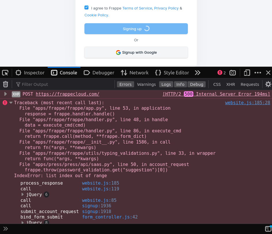 signups silently fail when weak password is used · Issue #914 · frappe/press · GitHub