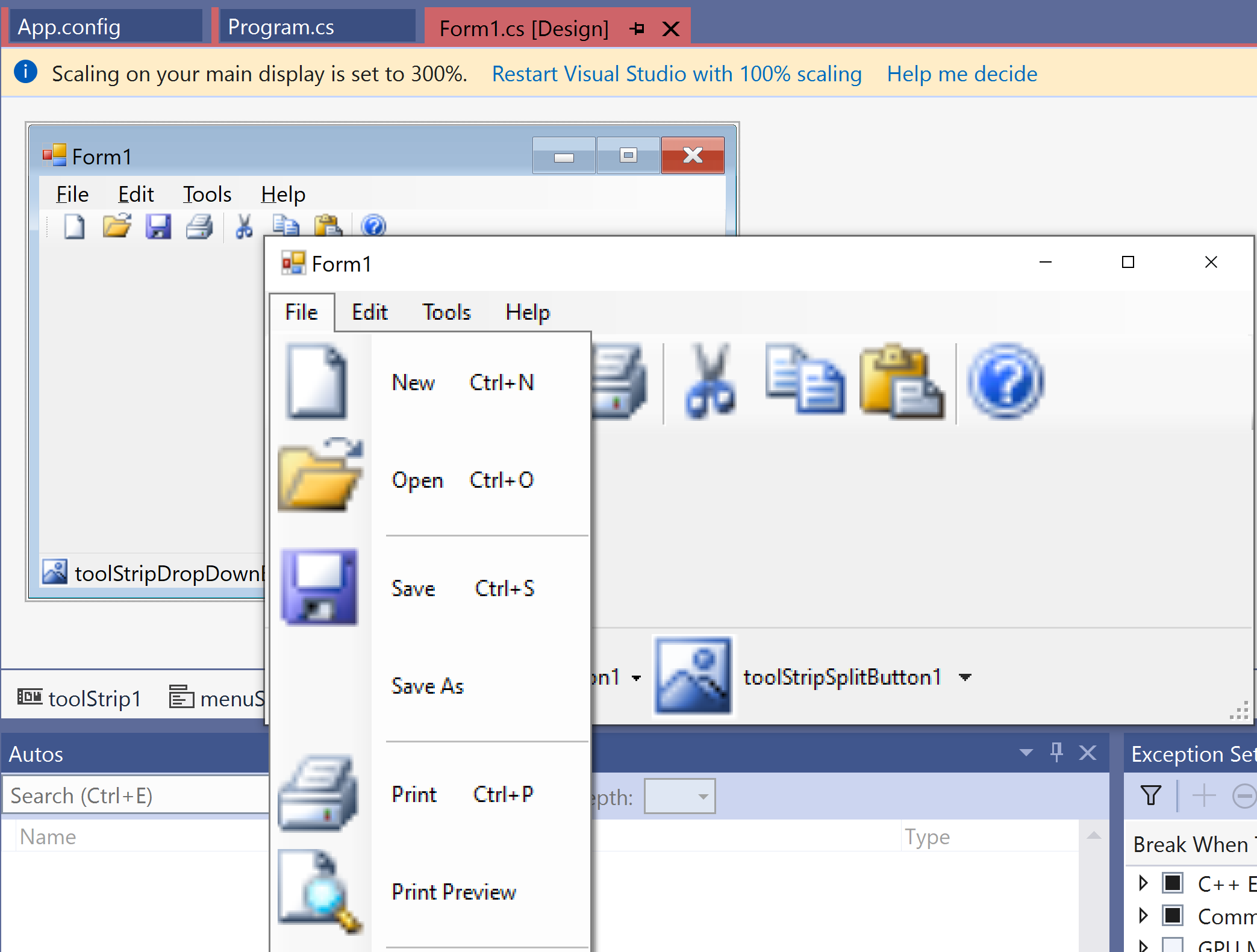 [DpiUnaware] The icons of MenuStrip/ToolStrip/StatusStrip aren't scaling well on 300% system DPI ...