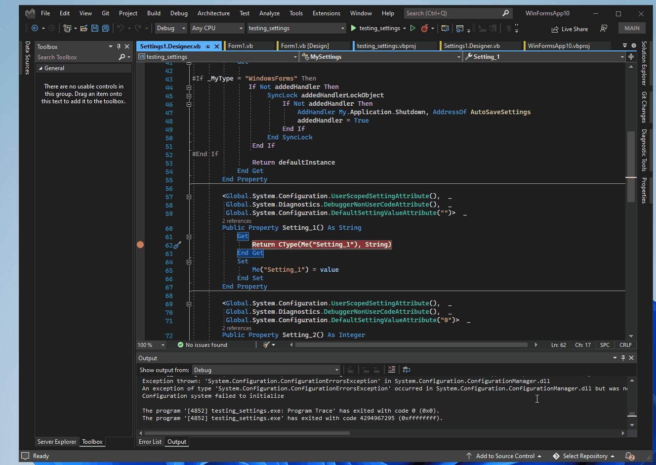 initialize of the Settings, does not work · Issue #6715 · dotnet/winforms · GitHub