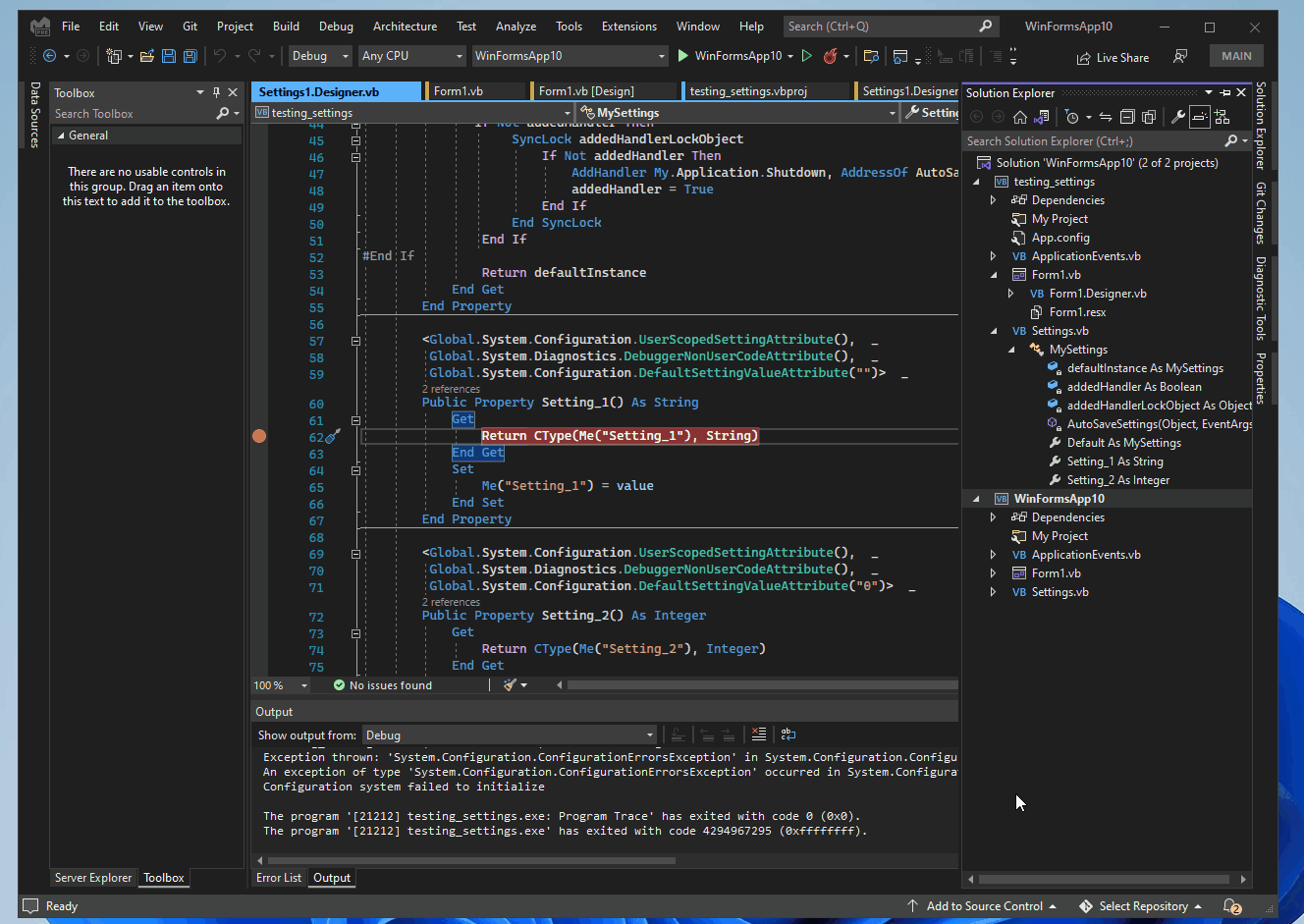 initialize of the Settings, does not work · Issue #6715 · dotnet/winforms · GitHub