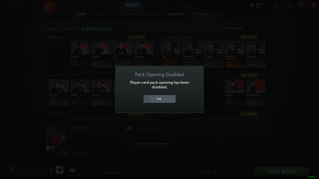 Cant open Fantasy card packs, yet it keeps telling me to open them ...