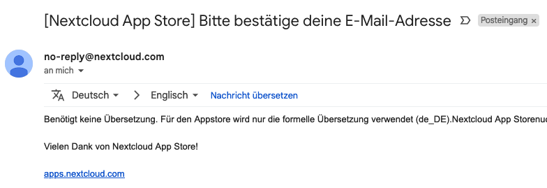 Registration via Github: German confirmation email broken · Issue #961 · nextcloud/appstore · GitHub