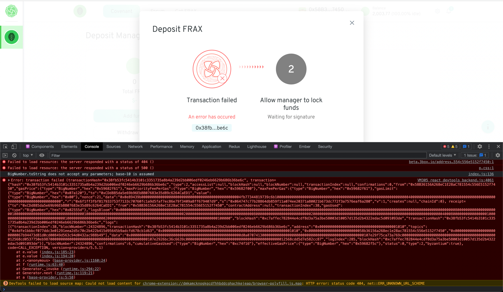 Transaction fails while adding funds to deposit manager · Issue #522 · 1Hive/gardens · GitHub