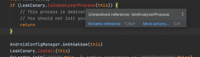 isInAnalyzerProcess" and "install" show "Error: Symbol not found ...