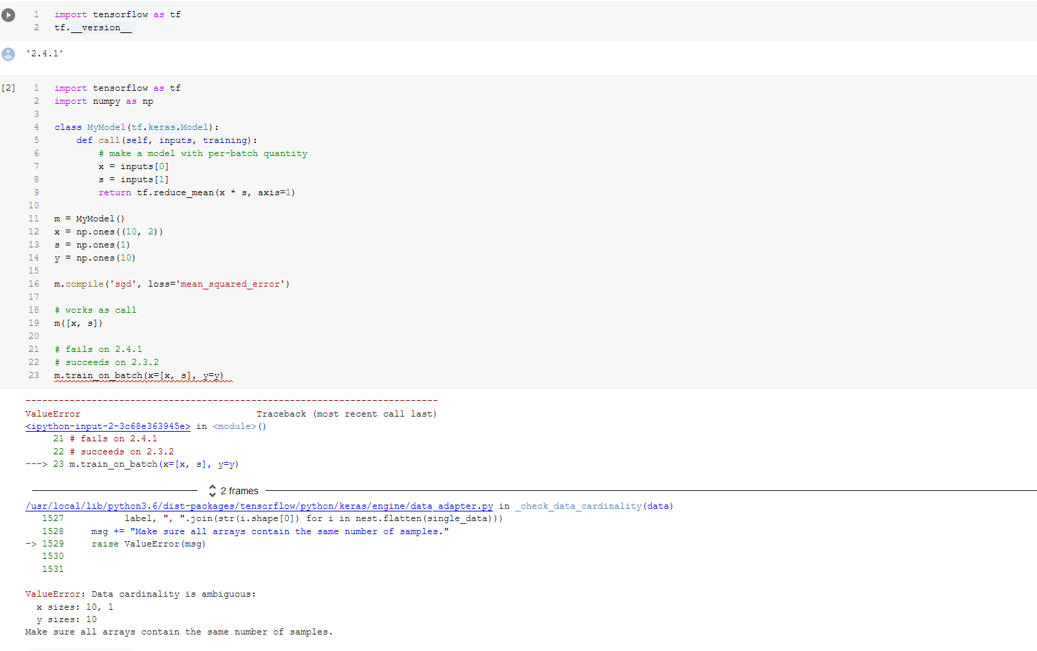 Custom Model Data Cardinality Check Ambiguous · Issue #47116 · tensorflow/tensorflow · GitHub