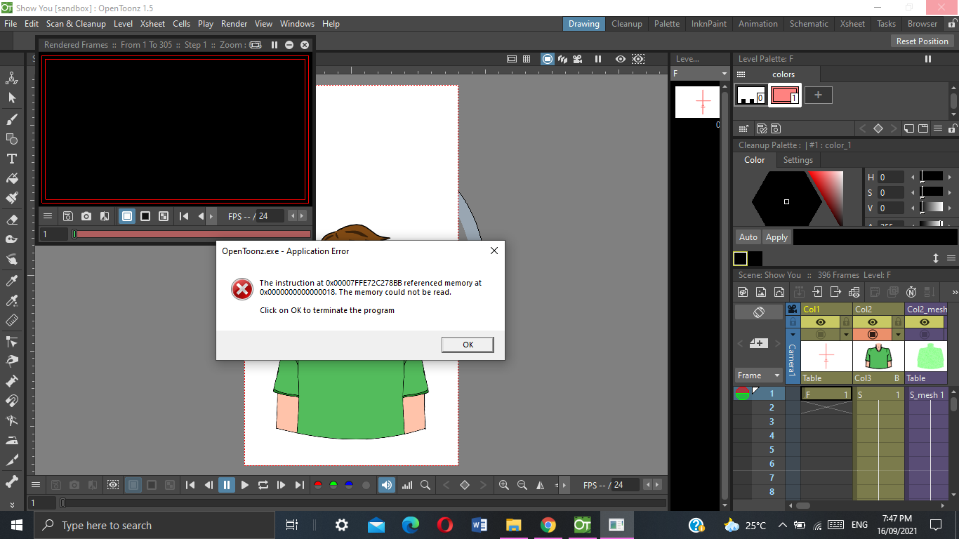 How can I fix the OpenToonz.exe - Application Error ( I cannot render my animation) · Issue ...