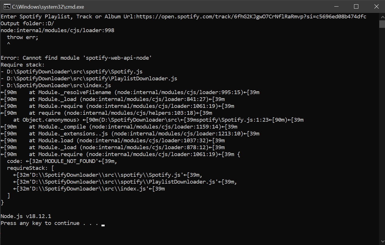 Error while downloading a song · Issue #1 · ToberoCat/SpotifyDownloader · GitHub