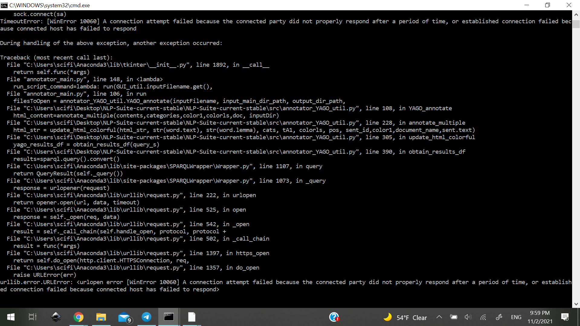[BUG]: YAGO [WinError 10060]-- program fails but then output file received later? · Issue #508 ...