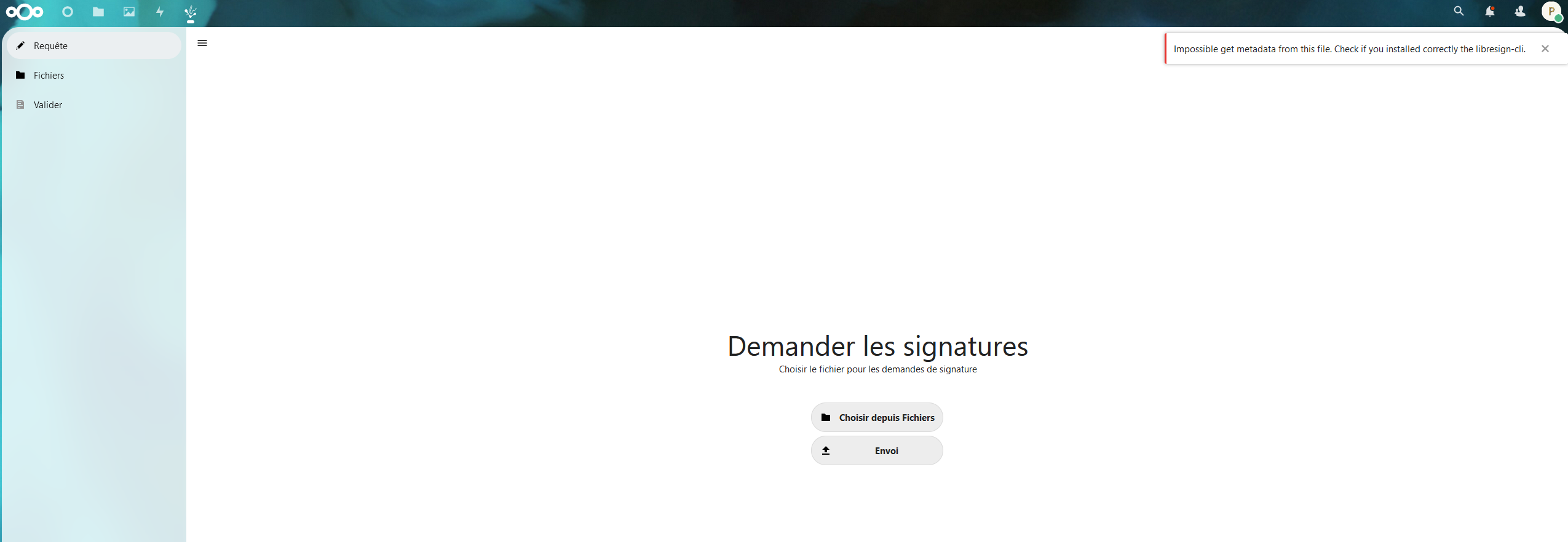 [PDF/A] Impossible get metadata from this file. Check if you installed correctly the libresign ...