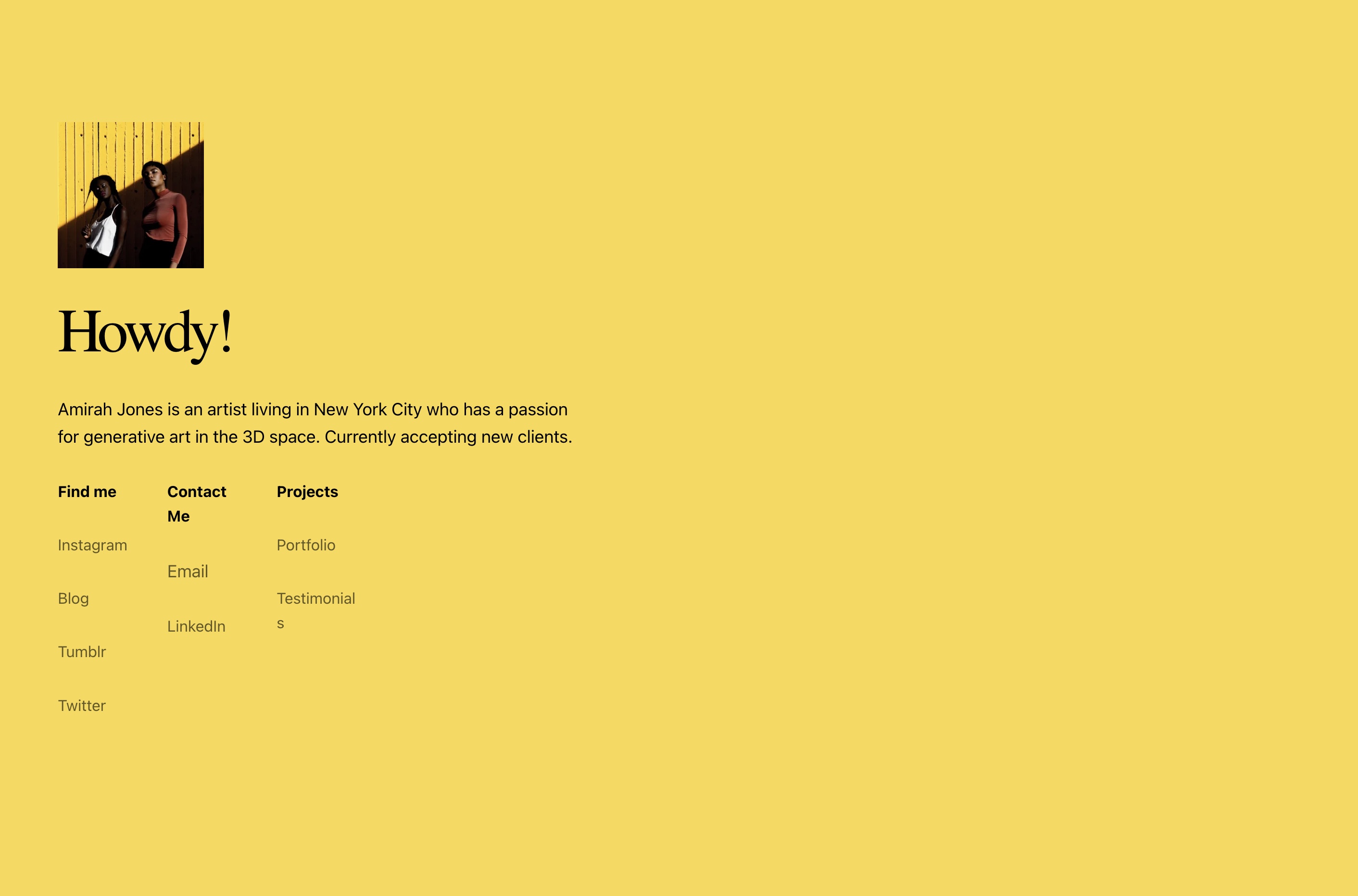 Link in Bio, left-aligned with yellow background · Issue #250 · Automattic/blockpatterns · GitHub