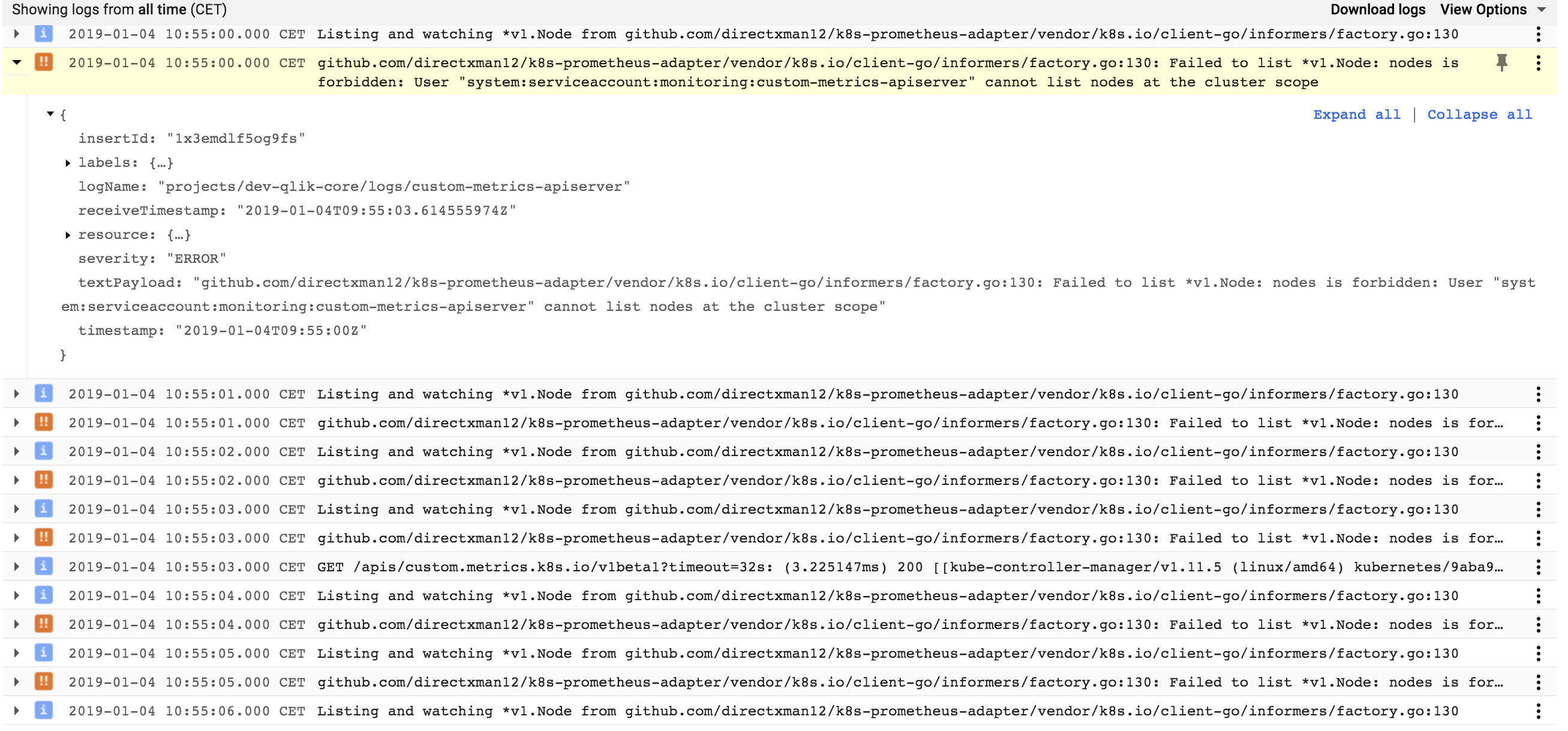 Question How To Disable Failed To List Nodes Logs · Issue 156 · Kubernetes Sigsprometheus