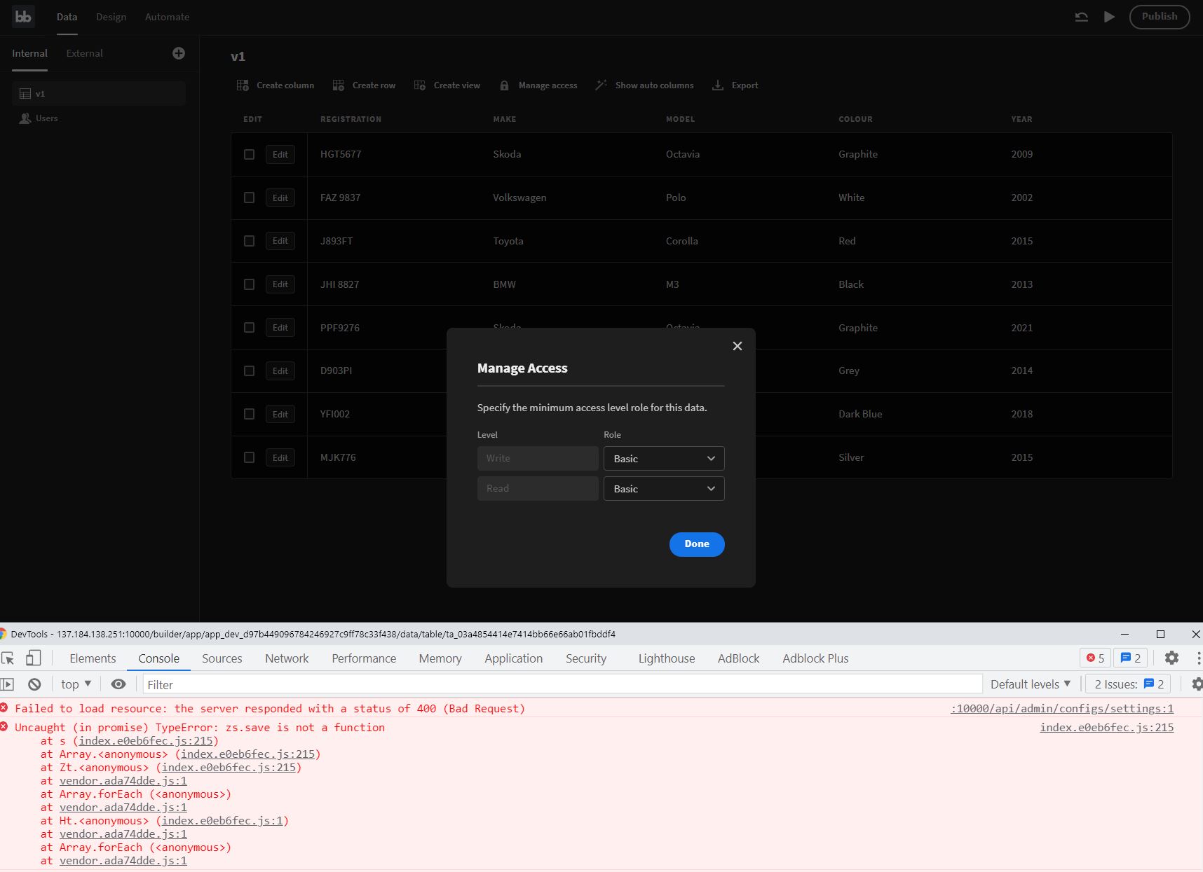 Not able to change internal table's access permission · Issue #3074 · Budibase/budibase · GitHub