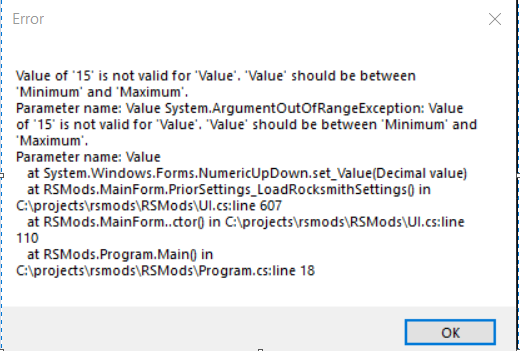 Parameter value out of range preventing launch of program. · Issue #86 · Lovrom8/RSMods · GitHub
