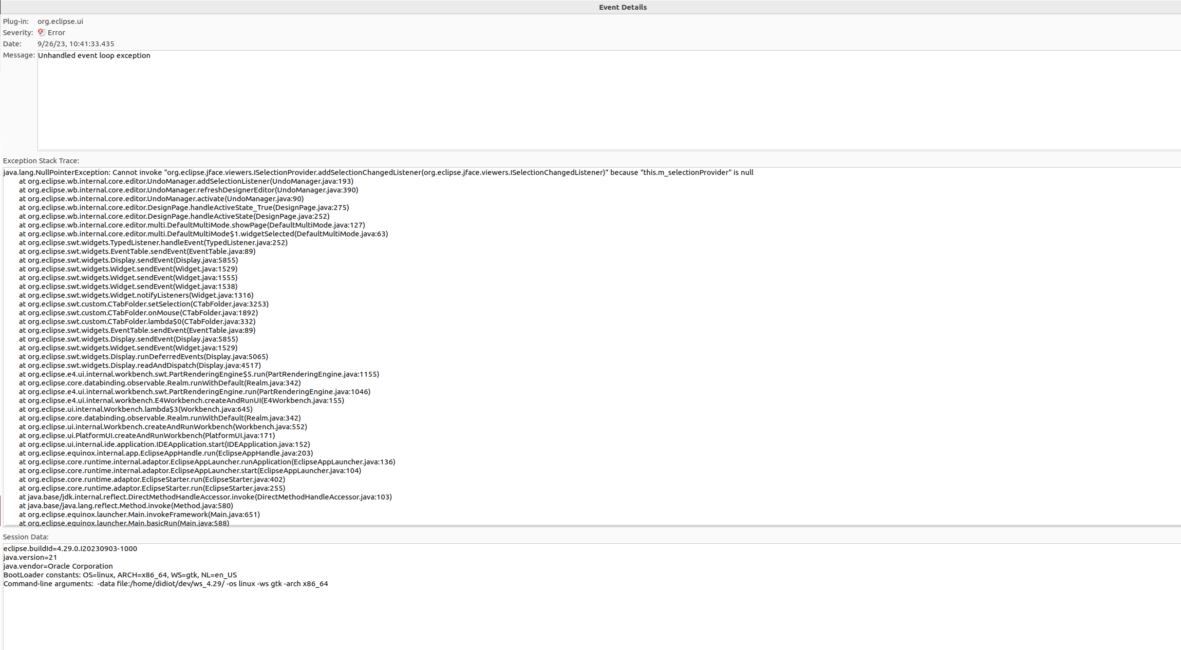 Unhandled Event Loop Exception · Issue 579 · Eclipse Windowbuilder