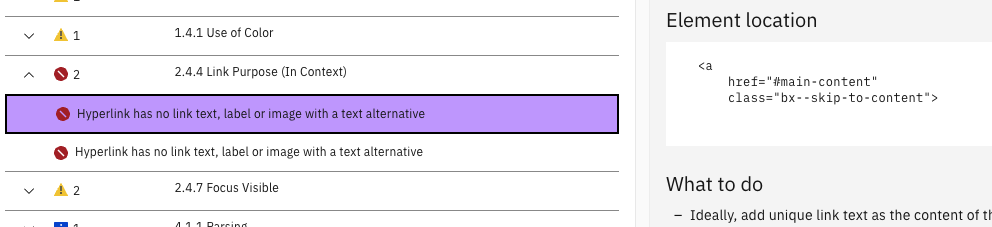 [skip-to-content]: A11y - Hyperlink has no link text, label or image with a text alternative ...