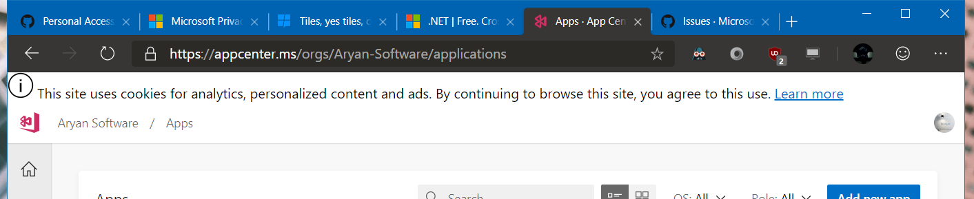 Can not close the cookie message · Issue #366 · microsoft/appcenter · GitHub