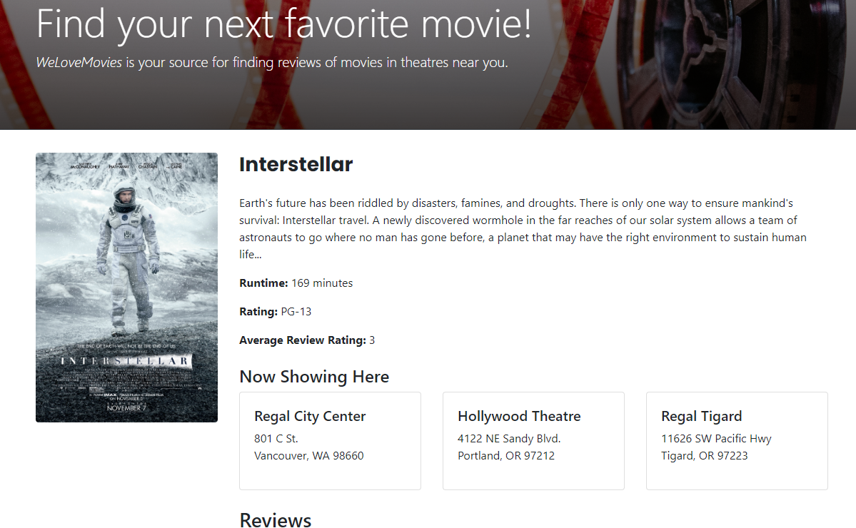 GitHub - IsraelVillela/WeLoveMovies: You've been hired on as a backend developer at a new ...