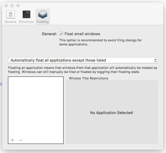 "Automatically float all applications except those listed" still tiles ...