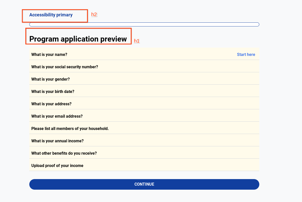(WCAG 2.1) Fix heading level order on application preview and within application pages · Issue ...