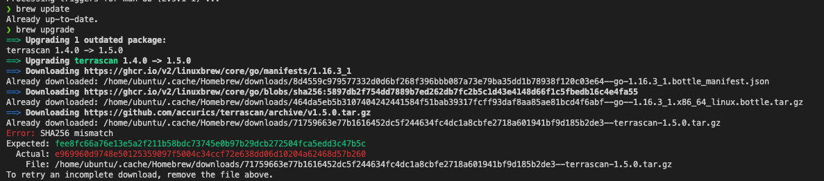 Brew upgrade fails from 1.4.0 -> 1.5.0 · Issue #701 · tenable/terrascan · GitHub