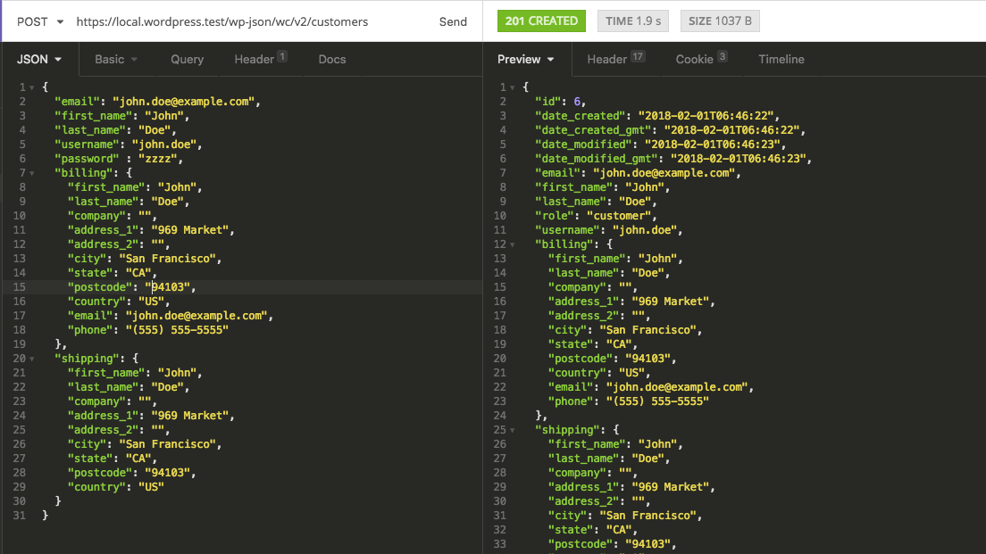 REST API | Create customer results in 'Invalid parameter(s): billing ...