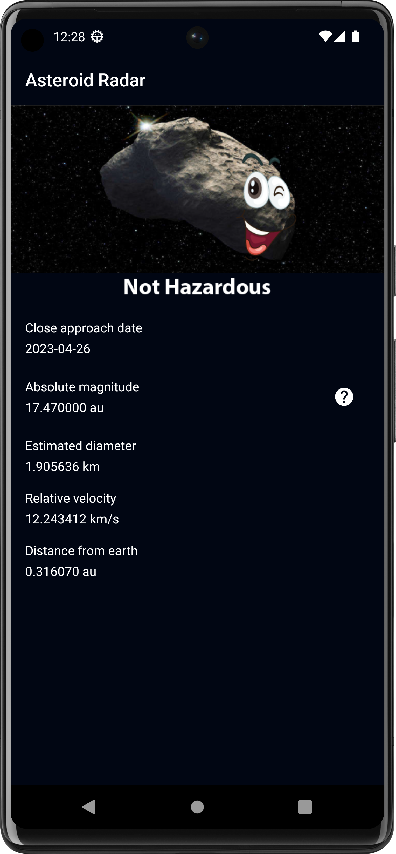 GitHub - venfriti/asteroid-radar: Asteroid Radar fetches and displays a list of asteroids using ...