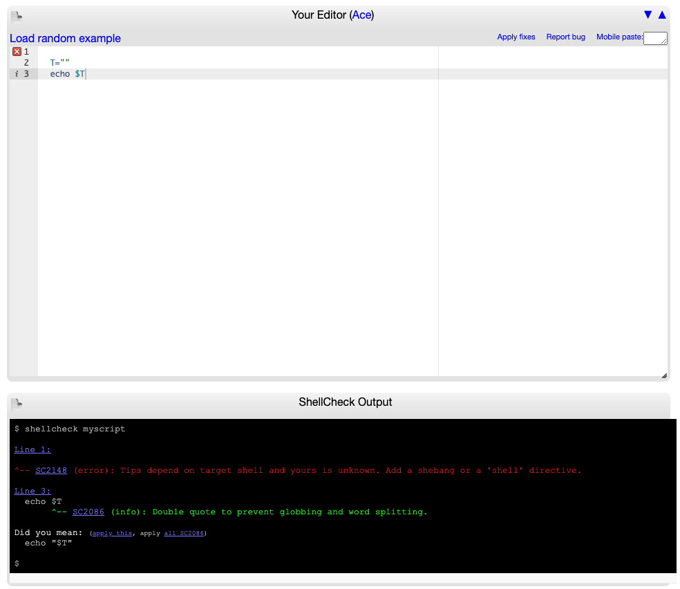 Rule Id SC2086 is missing · Issue #2473 · koalaman/shellcheck · GitHub