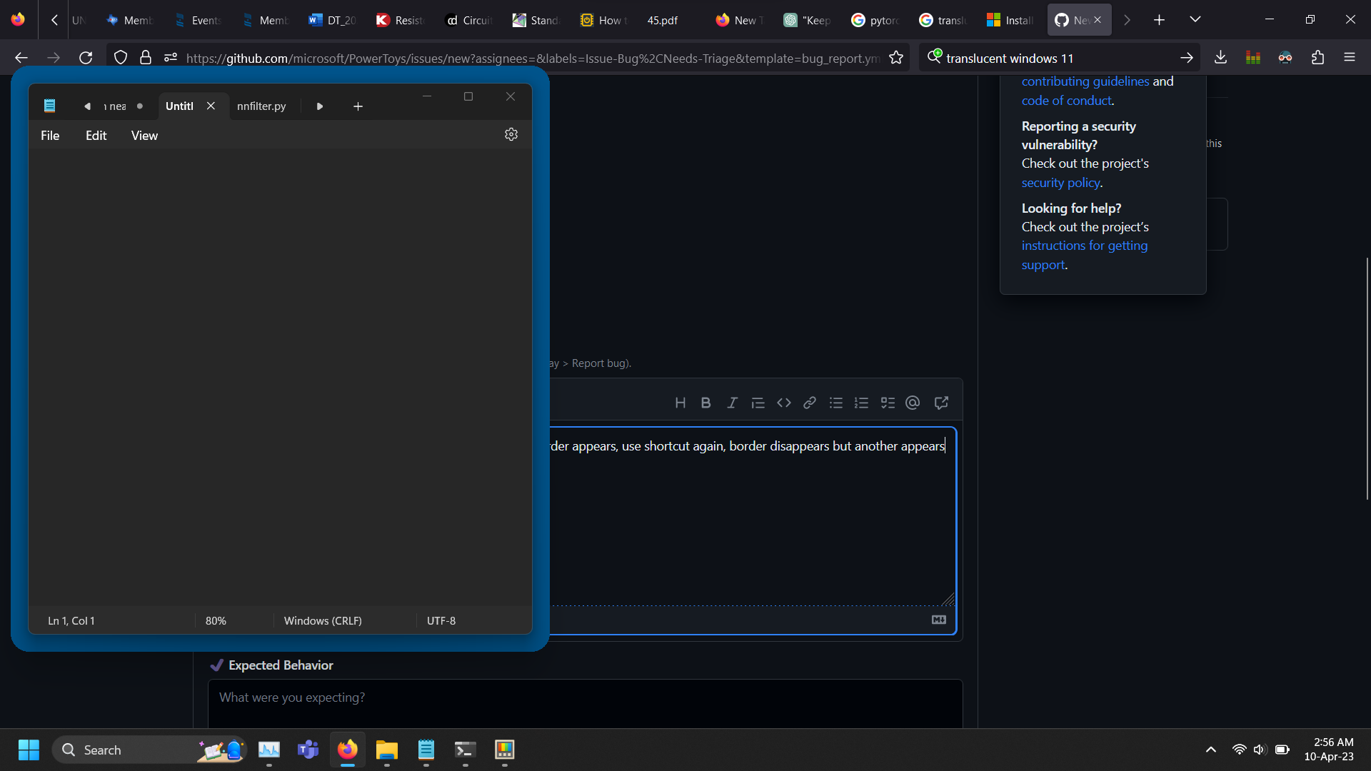 When always on top is unfocused the colored border on the window disappears and a different one ...