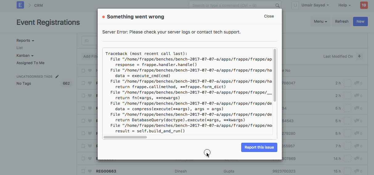 Error in reporting Error Message. Details not covered in the text ...