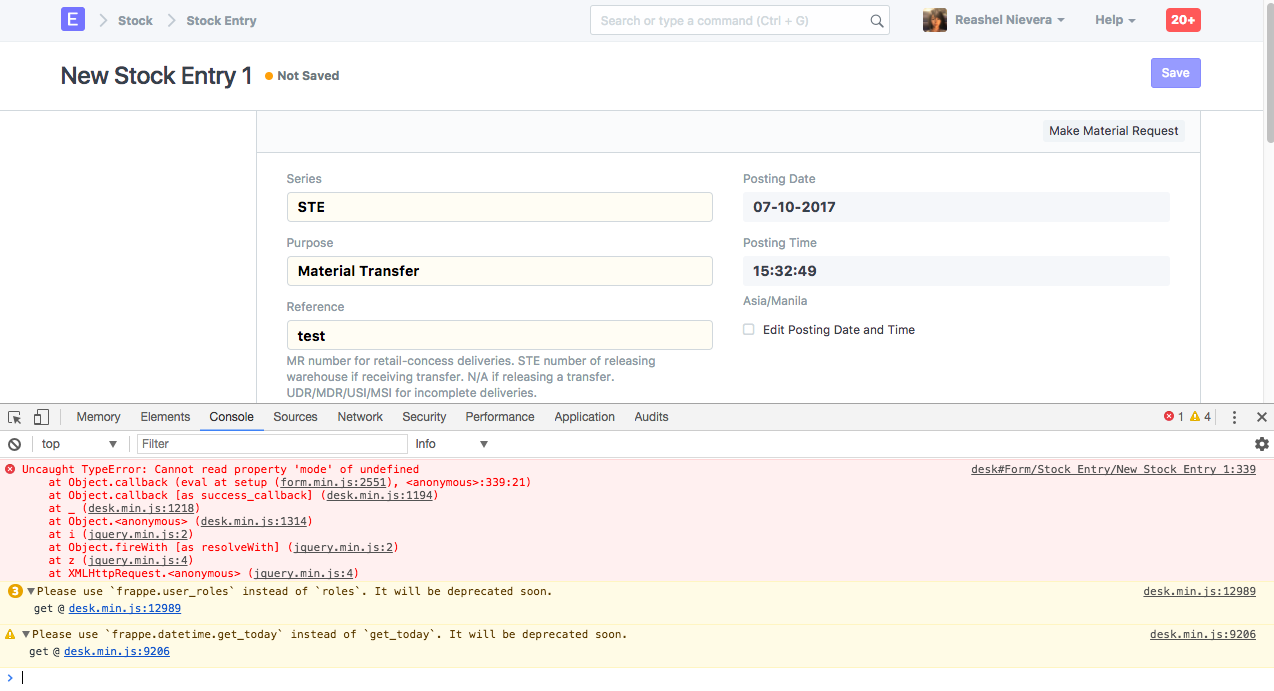Error when Saving new Stock Entry · Issue #9751 · frappe/erpnext · GitHub