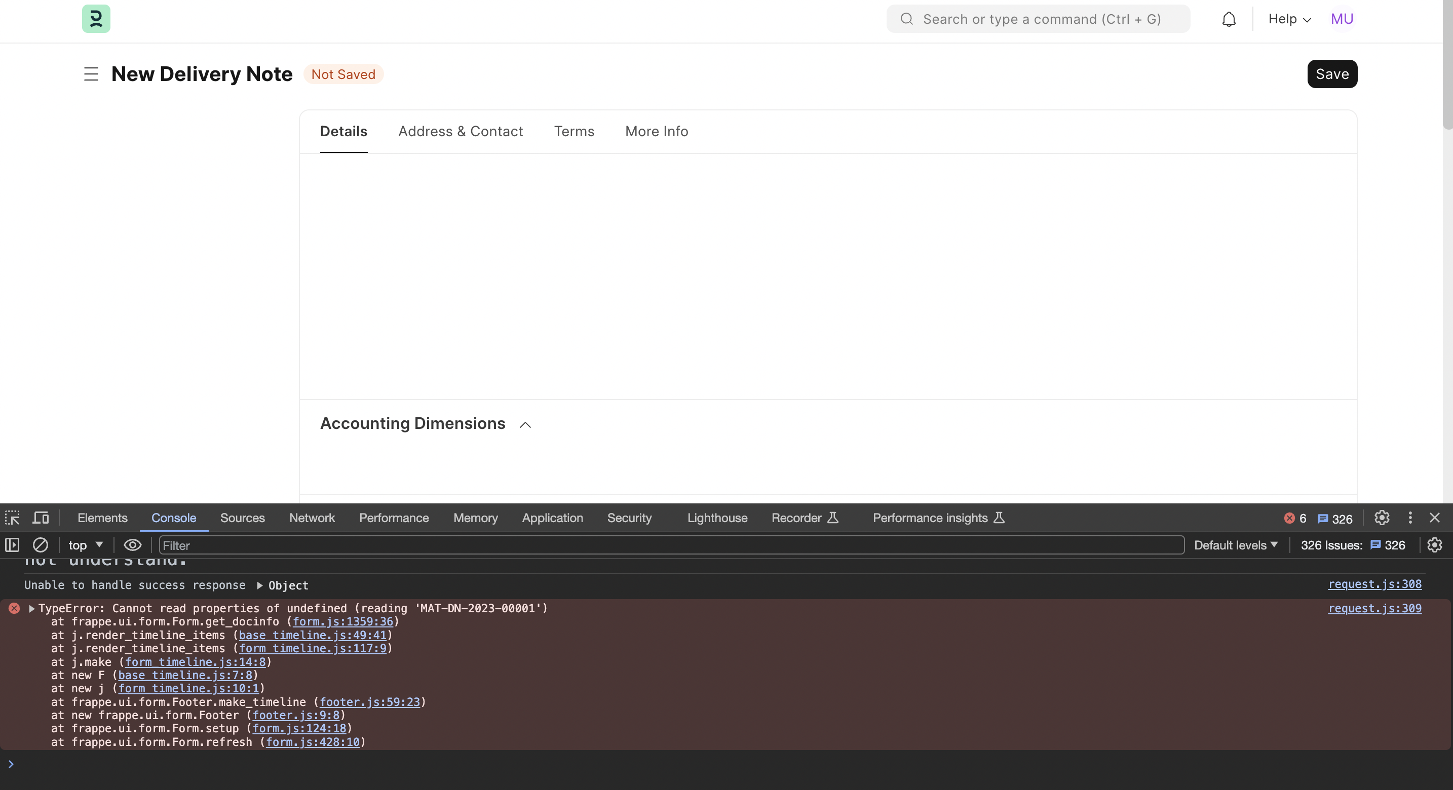 [V15] Issue in Delivery Note form loading · Issue #38072 · frappe/erpnext · GitHub