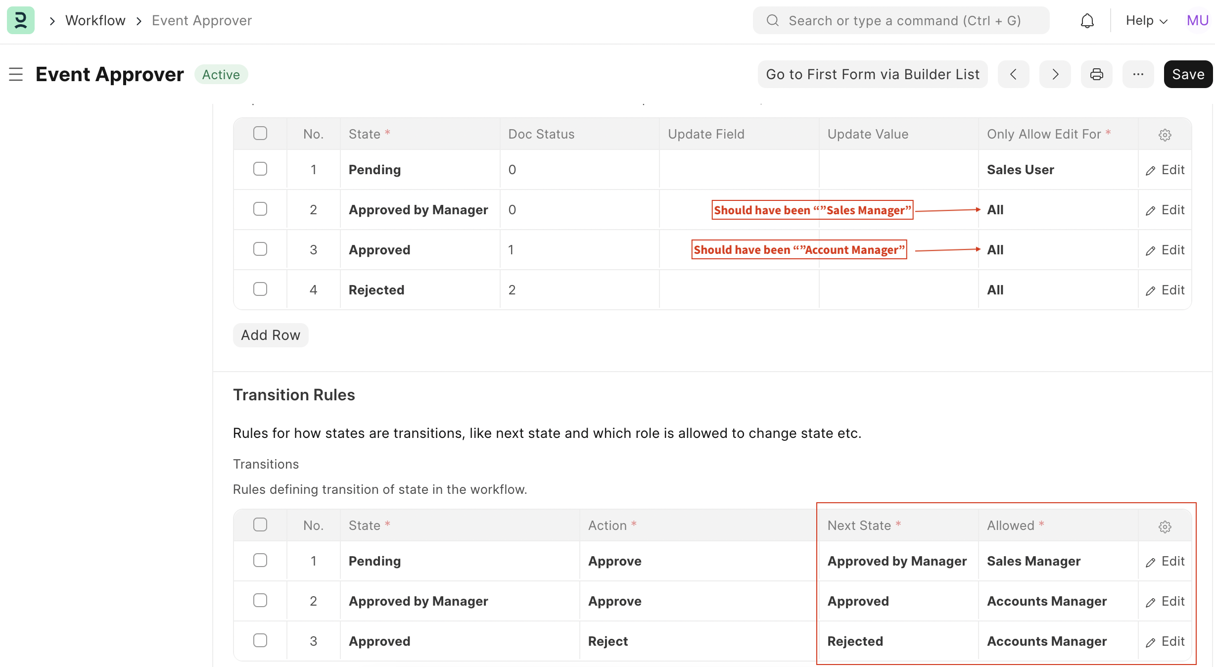 [V15] Workflow builder did'n't update the Role in the Status table · Issue #23212 · frappe ...