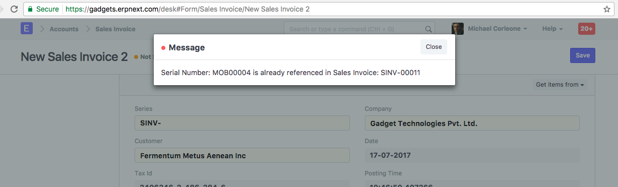 Sales Invoice - Serial No. validation error · Issue #9887 · frappe ...