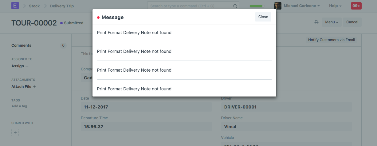 [V10] Delivery Trip - Error message when emailing to Customers · Issue ...