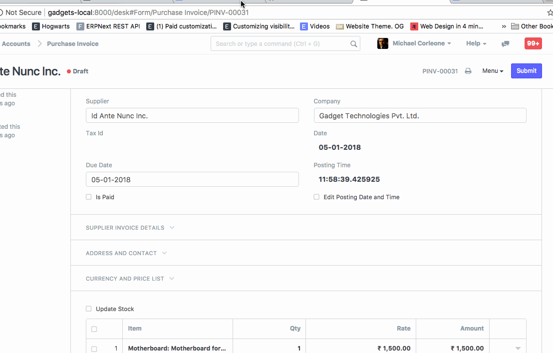 Purchase Invoice Due Date Reverts To First Time Value On Save · Issue 12340 · Frappeerpnext