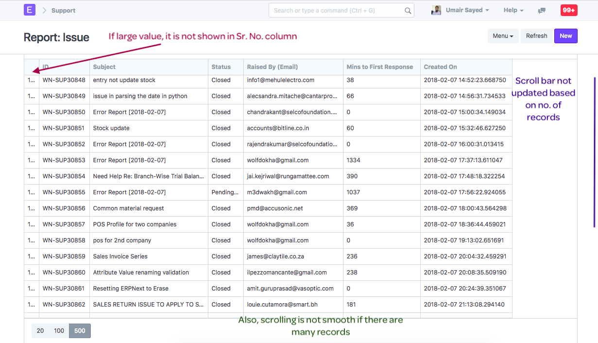 Datatable - Sr. No. column and scrolling issues · Issue #13168 · frappe/erpnext · GitHub